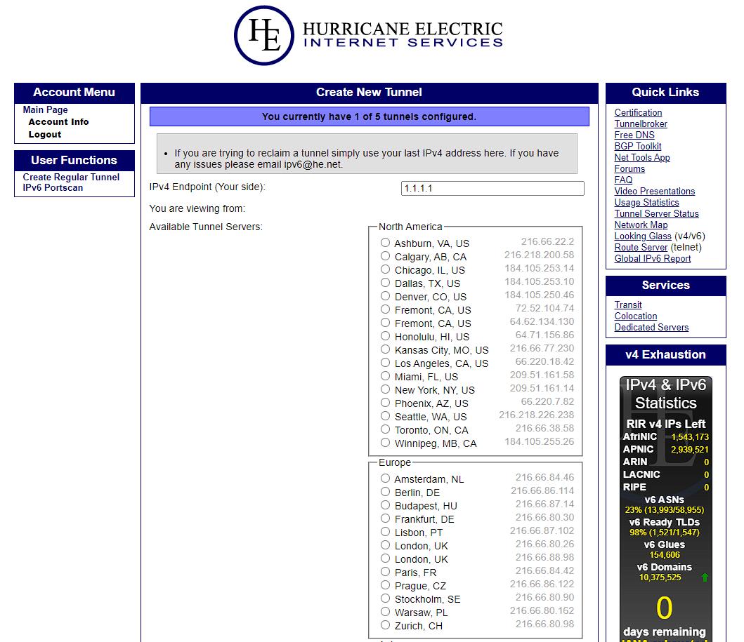 利用 HE Tunnel Broker 为云服务器配置公网 IPv6 - Fogless